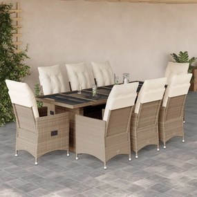 9dílný zahradní bistro set s poduškami béžový polyratan 3277246