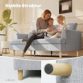 HOMCOM 3-místná pohovka s područkami, čalounění s kordurovou strukturou, sedák s taštičkovými pružinami pro obývací pokoj nebo ložnici — 188 × 80 × 8…