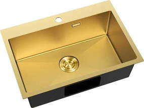 Mexen Solix, 1-komorový nerezový dřez 650 x 450 mm, broušená zlatá, vzor voština, 6403651000-55HC