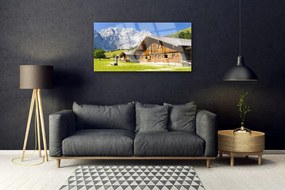 Obraz na skle Dům Hora Krajina 120x60 cm