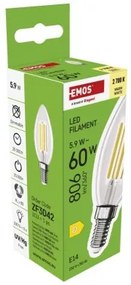 Emos lighting LED žárovka Filament svíčka / E14 / 5,9 W (60 W) / 806 lm / teplá bílá 1525731250