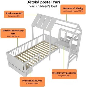 Dětská postel domeček Yari 90 × 200 cm s psacím stolem