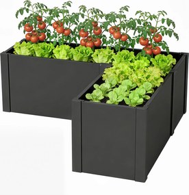 Outsunny L‑tvarovaný vyvýšený záhon z pozinkované oceli – odolný rohový květináč pro terasu a zahradu, 150 × 150 × 55 cm | Aosom