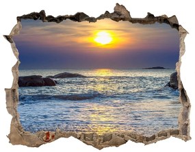Wallmuralia Díra 3D ve zdi nálepka Západ slunce moře 95x64 cm