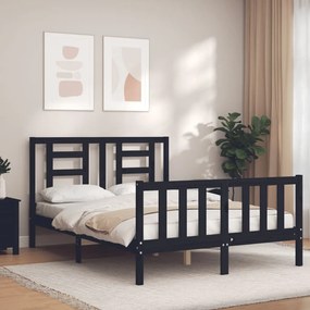 Rám postele s čelem černý 140 x 190 cm masivní dřevo,  3192865
