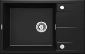 Deante Eridan, granitový dřez na desku 780x500x210 mm Z/O, 3,5" + prostorově úsporný sifon, 1-komorový, černá, ZQE_N11B