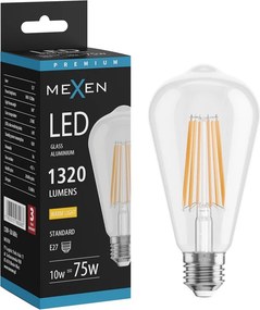 Mexen Vintis, LED filamentová žárovka E27, ST64, 10 W, teplá bílá 2700K, čirá, L152-E27-1027-00