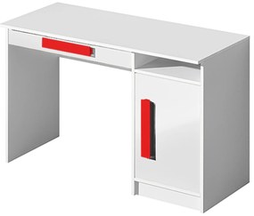 Psací stůl GULIVER 9 Domel 120/80/50 barva: bílý mat/bílý lesk/červené úchyty
