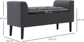 HOMCOM Lavice s úložným prostorem Čalouněná lavice Taburet Truhla do 130 kg, len-dotek tmavě šedá, 116 x 44 x 58 cm do předsíně a obývacího pokoje | …