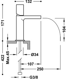 TRES LOFT Jednopáková umyvadlová bat. s kaskádovým výtokem, ovl. kostkou, chrom 20011002