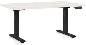 Výškově nastavitelný stůl OfficeTech D, 140 x 80 cm, černá podnož, bílý jasan