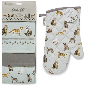 Utěrky a chňapka v sadě 4 ks Curious Cats – Cooksmart ®
