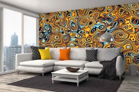 DIMEX | Samolepicí vliesová fototapeta na zeď Barevný vlnitý abstrakt MA-5-2525 | 375 x 250 cm | modrá, černá, oranžová