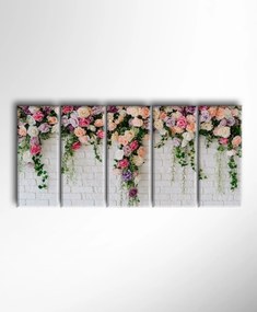 Malvis ® Obraz Stěna obklopená růžemi ROZMĚR (šířka x výška): pětidílný obdélník 200x90 cm
