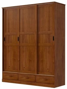 Šatní skříň s posuvnými dveřmi masiv borovice hnědá, 3dveřová, ONIX 207282H