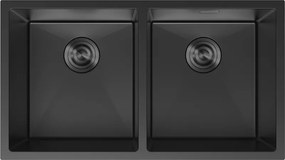 Mexen Binox, 2-komorový nerezový dřez 800 x 450 mm, černá, 6421802000-70