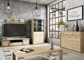 Obývací stěna MEDIOLAN + dekorační deska | sestava F | 408,2 cm + konferenční stolek 120x65 cm | 5 dílů | natural hikora