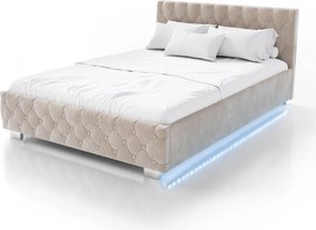 Juskys Čalouněná postel Nizza s LED osvětlením Barva: béžová, Velikost: 140 × 200 cm