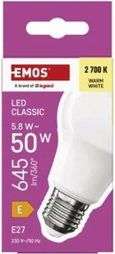 Emos lighting LED žárovka Classic A60 / E27 / 5,8 W (50 W) / 645 lm / teplá bílá 1525733278