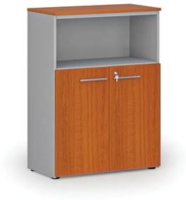 Kombinovaná kancelářská skříň PRIMO GRAY, 1087 x 800 x 420 mm, šedá/třešeň