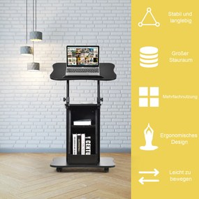 Costway Mobilní stojící stůl s naklápěcí deskou stolu a otevřenými přihrádkami