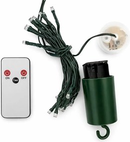 LED světýlka na baterie, venkovní, 2,2 m, ledově bílá, 20 diod, tmavě zelený kabel, IP44, ovladač, 4 × AA