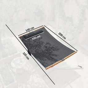 Houpací síť Outdoor 200x140 cm, dvouvrstvá houpací síť s kapsou na zásobník na hlavu, dřevěné tyče do 200 kg