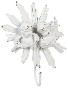 Bílý antik nástěnný háček s andílky - 15*5*23 cm