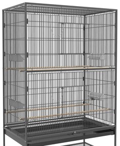 PawHut Ptačí klec PawHut, voliéra pro ptáky s bidly a policí, 94 x 57 x 153 cm, šedá, s dvířky a kolečky pro ptáky | Aosom.de