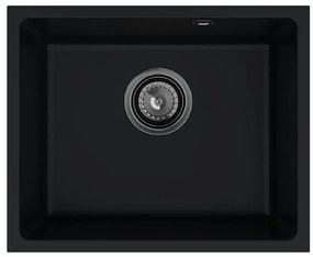 Sink Quality Crypton 55, kuchyňský granitový dřez 460x375x205 mm + černý sifon, černá, SKQ-CRY.C.1KBO.55.XB