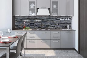 DIMEX | Fototapeta do kuchyně Břidlicová kamenná zeď KI-260-248 | 260 x 60 cm | šedá, černá