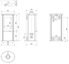 Kratki KOZA/AB/S/DR/BC - Krbová ocelová kamna KOZA/AB/S/DR/BC 8kW 150mm