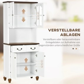 HOMCOM Kuchyňská skříňka, 76x38x182cm, kuchyňský bufet se 2 zásuvkami, vysoká skříňka s otevřeným prostorem, vitrína s funkcí tichého zavírání, bílá|…