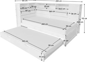 Postel s regály a přistýlkou, bílá, 90x200, LENDON Kondela 0000412658