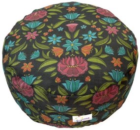 S radostí - vlastní výroba Meditační polštář Lidové květy - tmavé Velikost: ∅35 x v30 cm