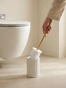 Sinsay - Rýhovaný keramický WC kartáč se zlatou rukojetí - bílá