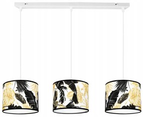 Závěsné svítidlo GOLD FLOWERS, 3x bílé textilní stínítko s květinovým vzorem, (výběr ze 2 barev konstrukce)
