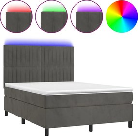 Box spring postel s matrací a LED tmavě šedá 140x200 cm samet 3136246