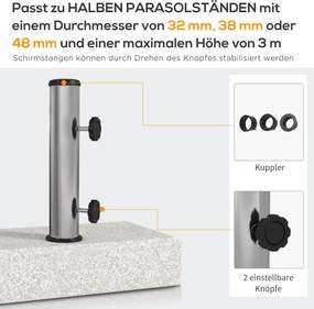 Stojan na slunečník 25 kg, žulový podstavec na slunečník, pro tyče slunečníku Ø32/38/48 mm, šedý