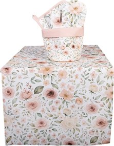 Bílý bavlněný běhoun s růžemi Soft Romantic Blush - 50*140 cm