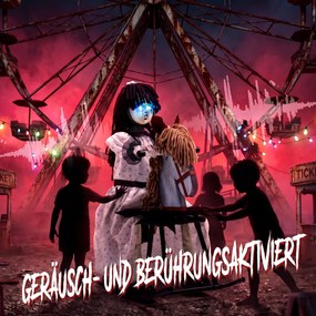 HOMCOM Animovaná Halloween dívka na houpacím koni s hrůzostrašnými rýmy, svítícíma očima a aktivací zvukem / dotykem