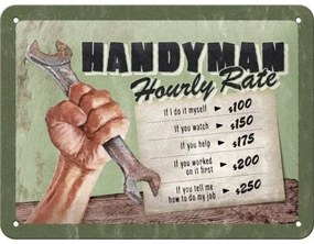 Plechová cedule Handyman - Hourly rate, (20 x 15 cm)