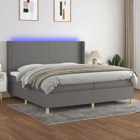 Box spring postel s matrací a LED tmavě šedá 200x200 cm textil