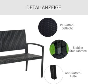 Outsunny polyratanová zahradní lavička 2místná lavička s ocelovým rámem a proutím černá Š122 x H60 x V87cm pro zahradu a terasu | Aosom.de