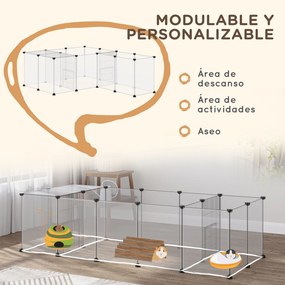 Pawhut DIY Ohrada pro domácí zvířata s 20 pryskyřičnými panely - Modulární klec pro malé zvířata pro morčata, králíky a činčily 175x70x45 cm Bílá