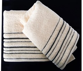 Praktik Froté ručník ZARA, smetanový s proužkovanou bordurou, 50x100cm