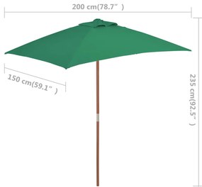Zahradní slunečník s dřevěnou tyčí 150 x 200 cm zelený - Default Title