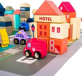 Montessori dřevěné kostky Kruzzel 23519 s podložkou veselé město 115 ks
