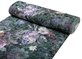 Biante Dekorační běhoun na stůl BM-010 Velké fialové květy na tmavě zeleném 45x180 cm