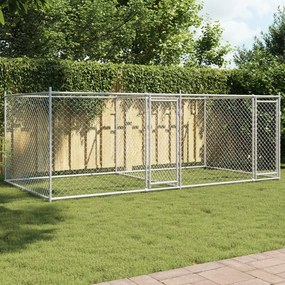 Klec pro psy s dvířky šedá 4 x 2 x 1,5 m pozinkovaná ocel 3209573